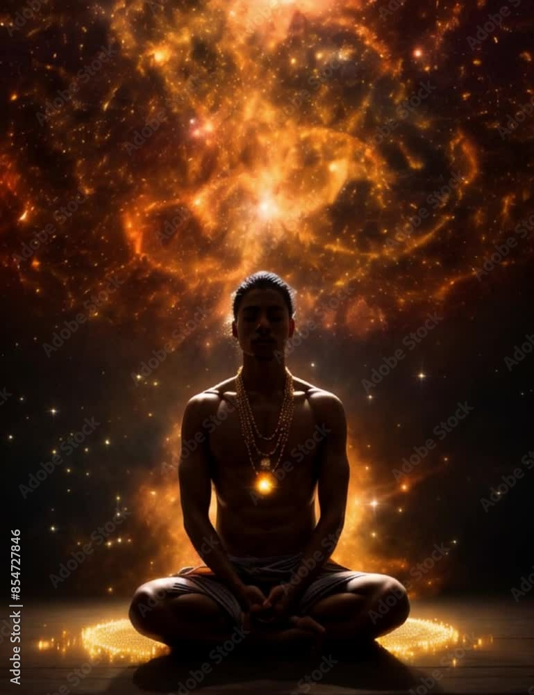 Young person with great physique meditating in yoga pose, man yoga in ...