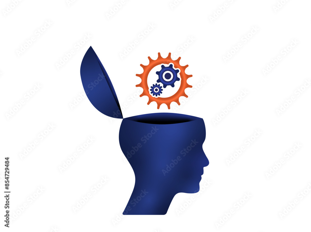 3d open mind business man, woman head with gears vector graphic ...