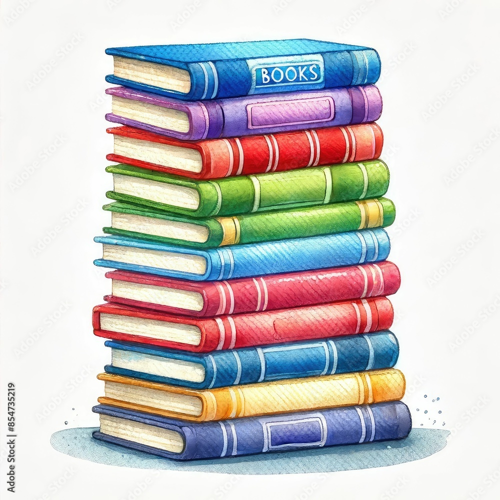 Stack of books clipart with colorful spines. watercolor illustration ...