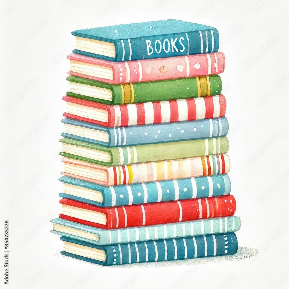 Stack of books clipart with colorful spines. watercolor illustration ...