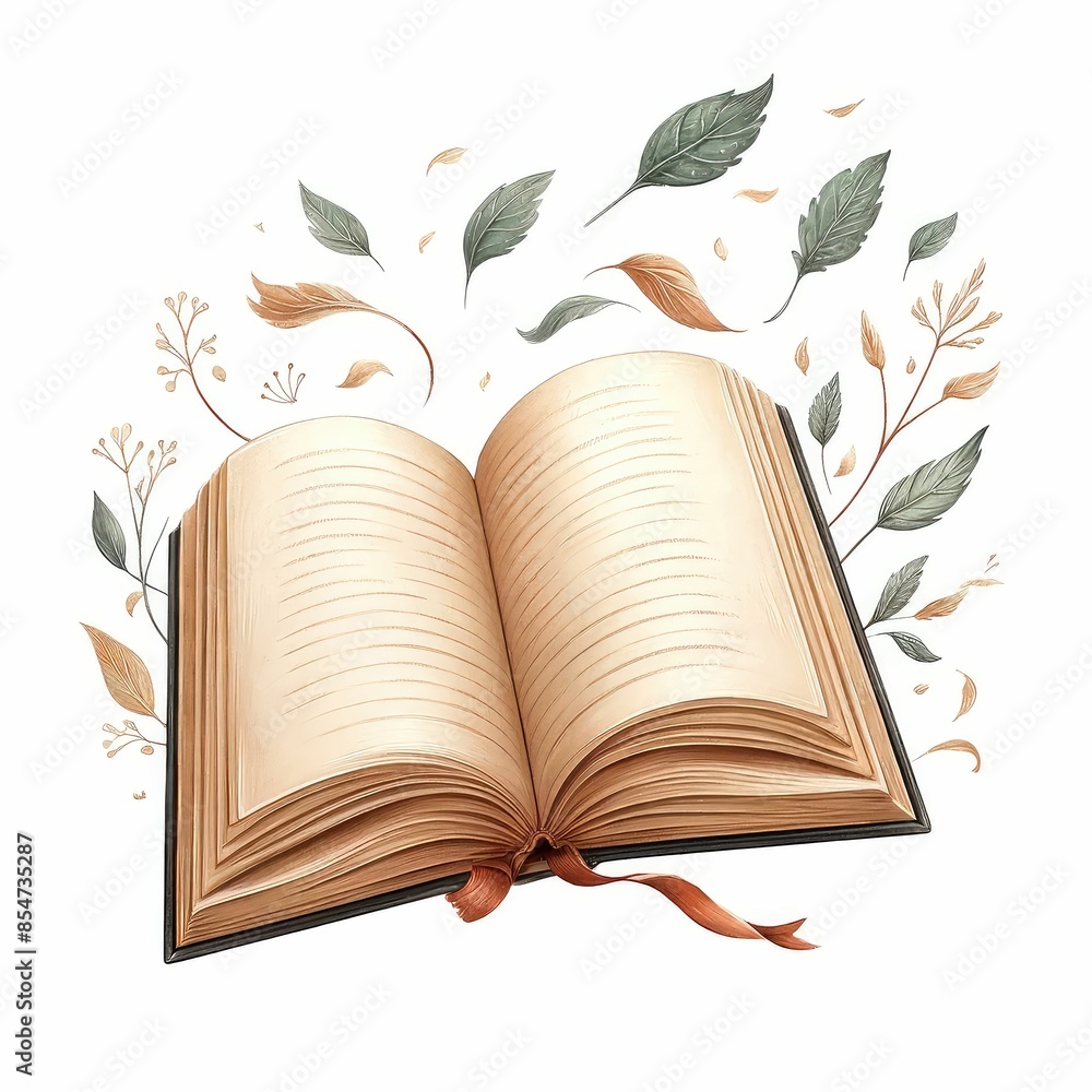 Open book clipart with pages fluttering in the breeze.. watercolor ...
