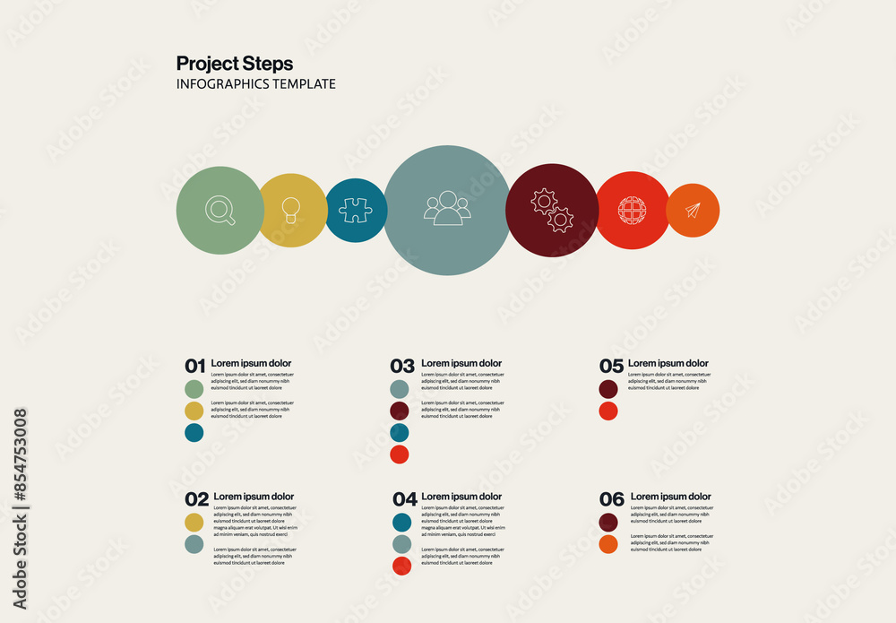 Project Infographics Template with Colorful Circles and Icons Stock ...