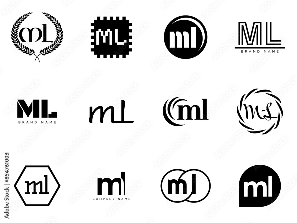 ML logo company template. Letter m and l logotype. Set different ...