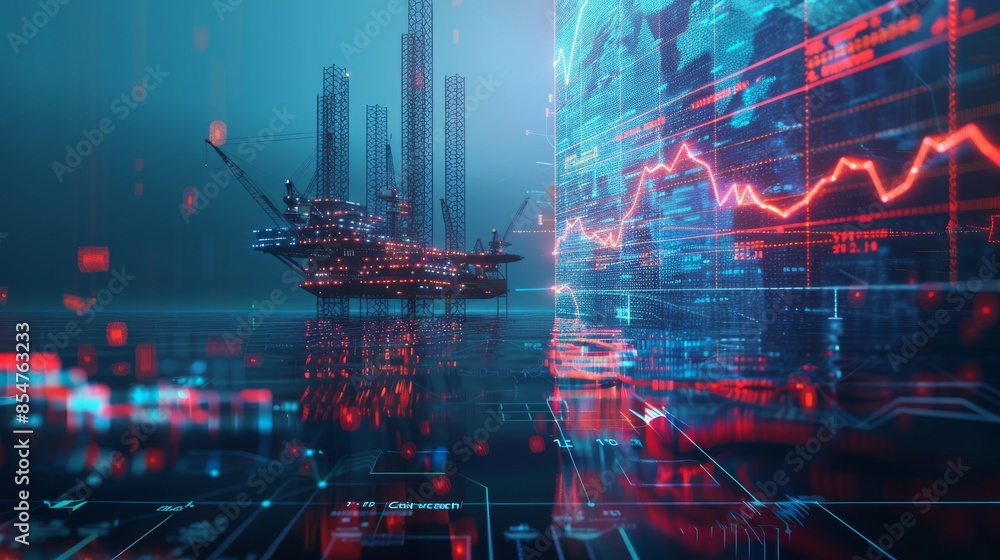Oil Rig and Digital Data Visualization Stock Photo | Adobe Stock