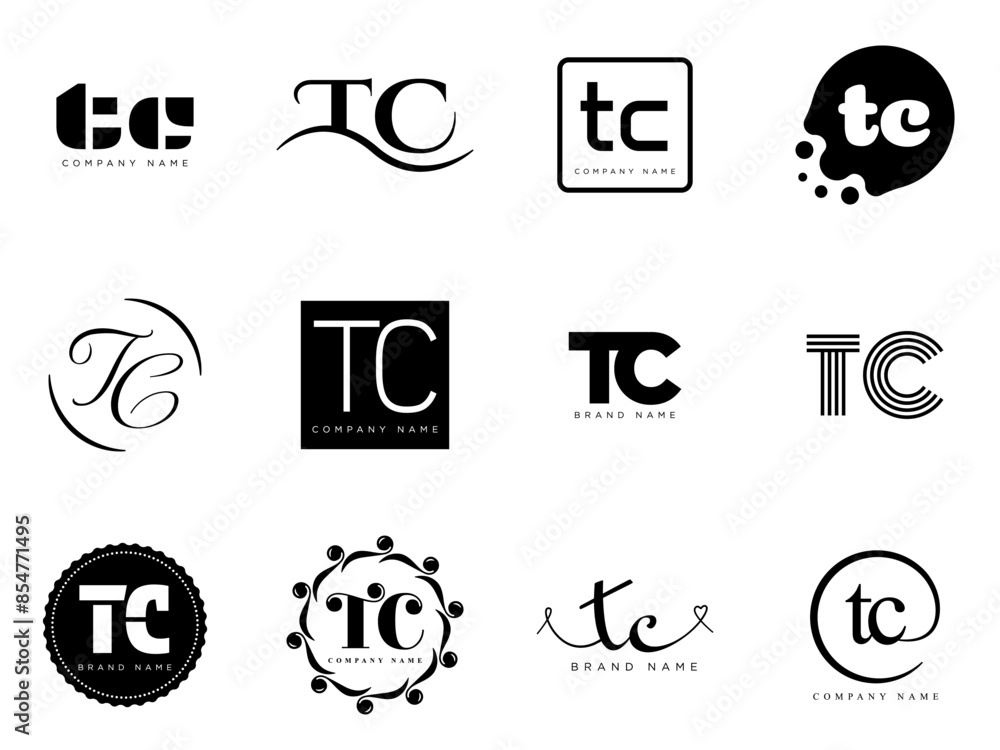 TC logo company template. Letter t and c logotype. Set different ...