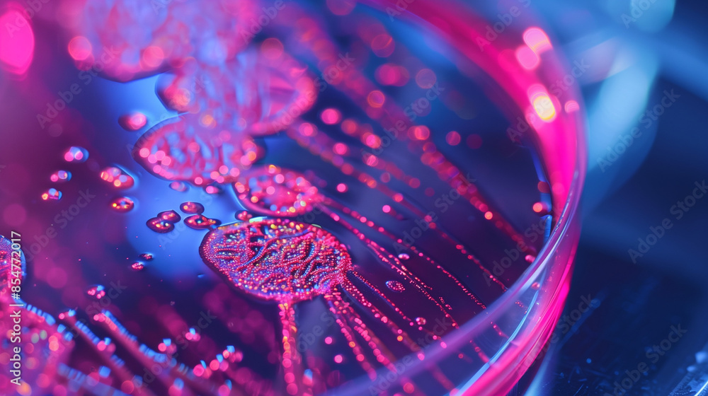E. coli bacteria inside petri dish in laboratory setting. Stock ...