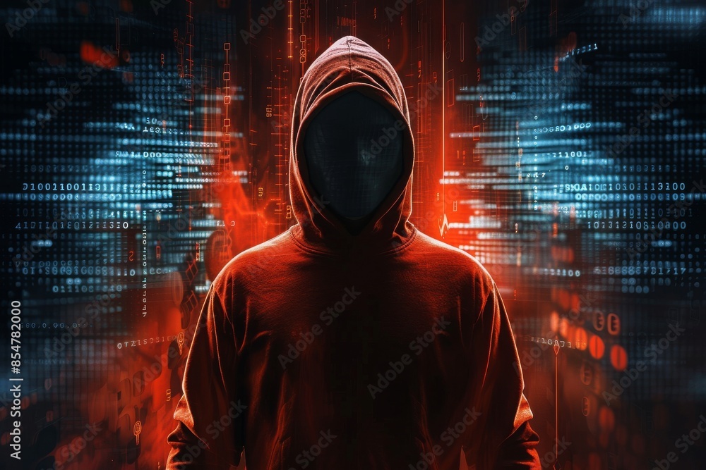 Hacker with Hoodie and Hidden Face - Abstract Data Background ...