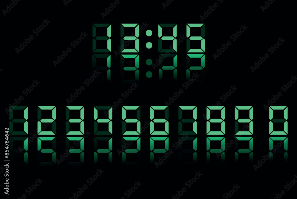 Vector illustration of all the numbers on the dial of a digital clock ...