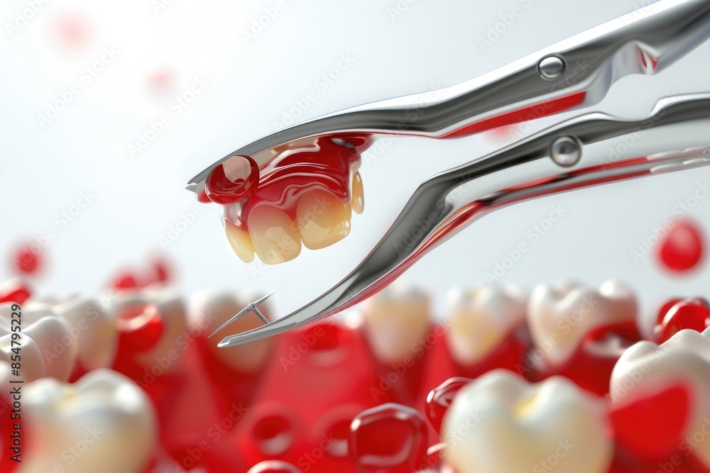 3D rendered illustration of human teeth being pulled out with pliers ...