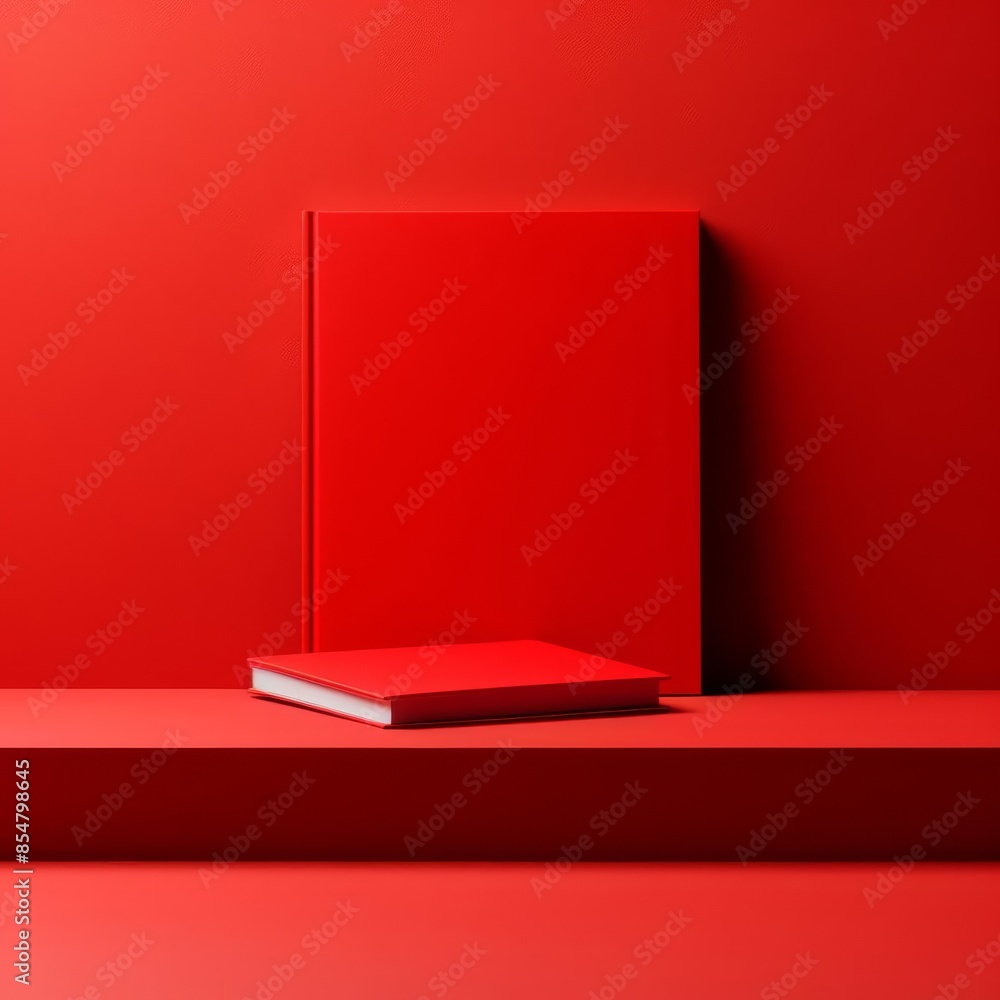 Red book mockup on red shelf, minimal design. Stock Illustration ...