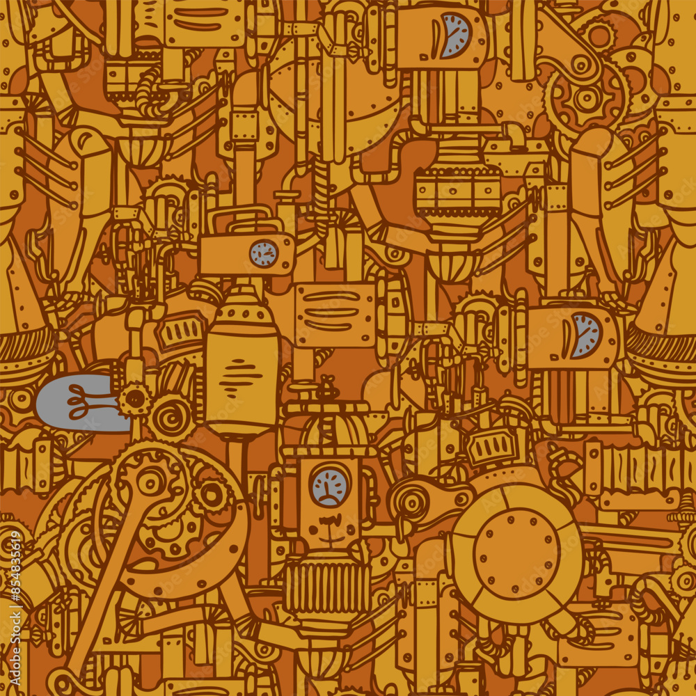 Seamless background with mechanical parts of clocks and retro machines ...