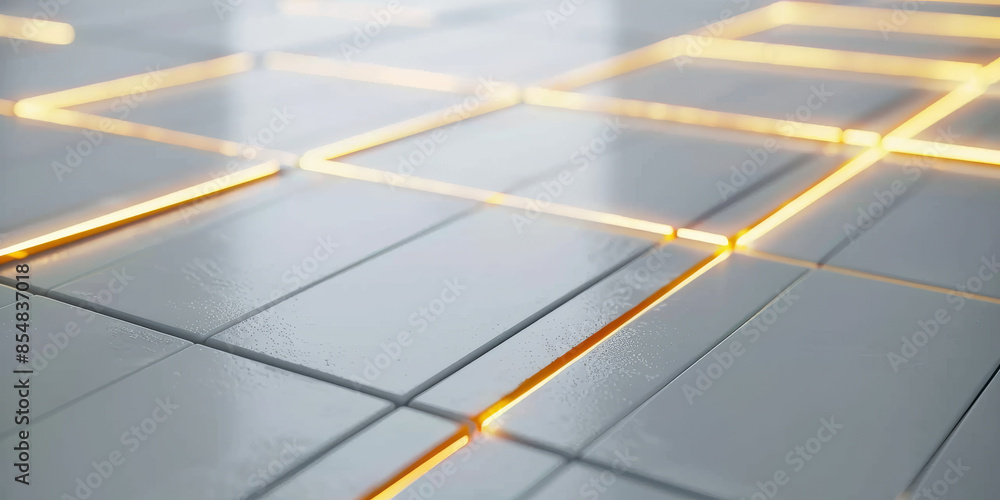 Smooth white surface with glowing yellow grid lines: Clean and techy ...