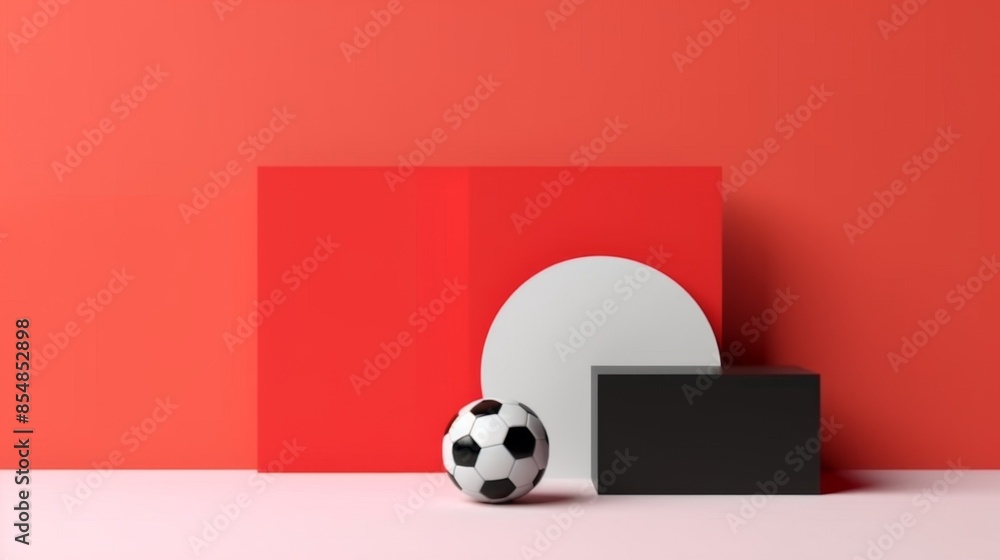 Illustration of a soccer ball placed against geometric shapes with a ...