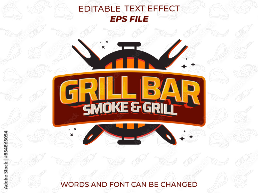 grill bar text effect, font editable, typography, 3d text. vector ...