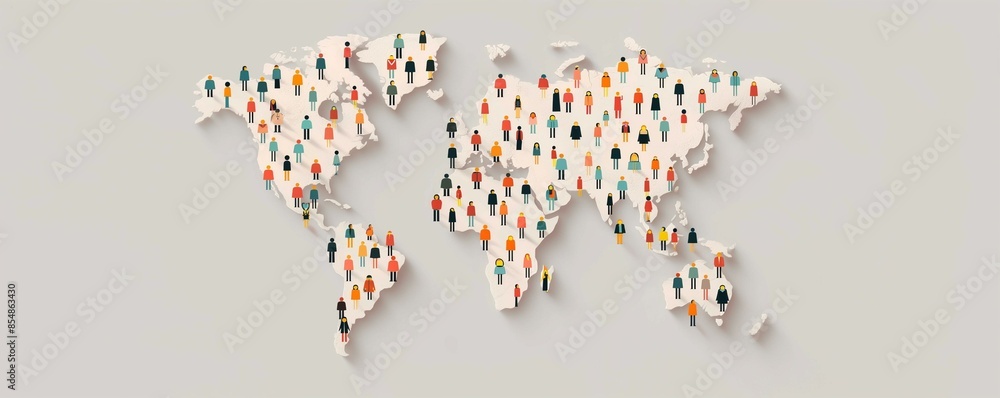 People on the world map. Modern society. World Population Day. Stock ...