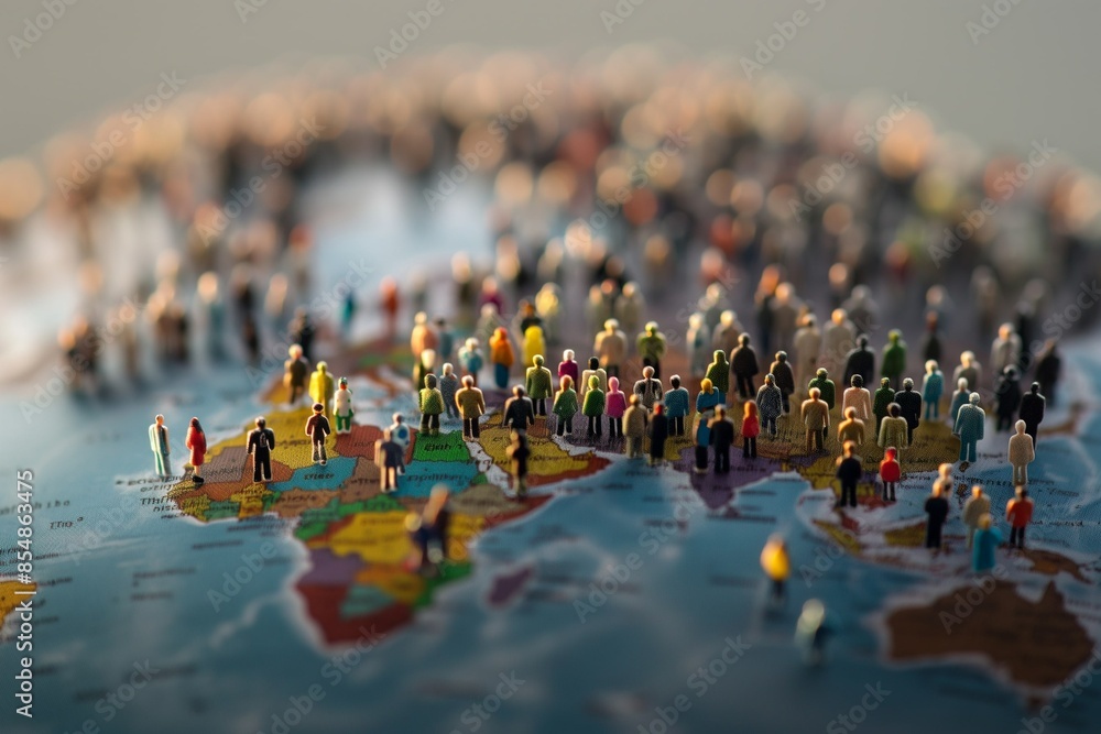 People on the world map. Modern society. World Population Day. Stock ...