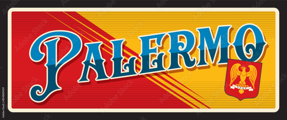 Palermo Italian retro travel plate, Italy city vintage banner, vector ...
