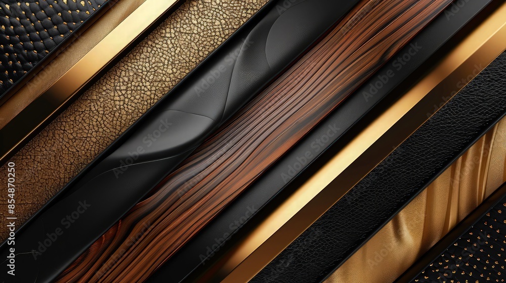Elegant 3D wallpaper with a design of espresso wood, soft matte gold ...
