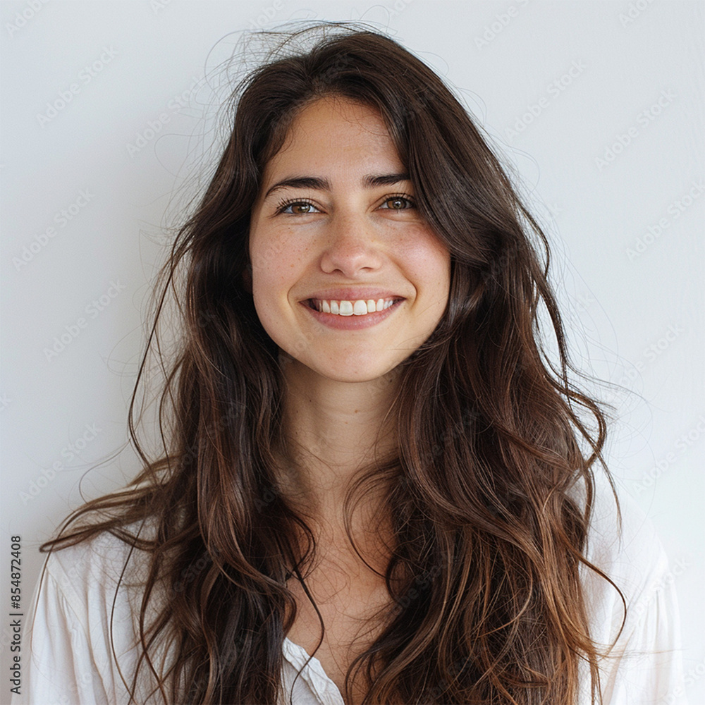 headshot photograph of a smiling woman with long, flowy hair. The ...