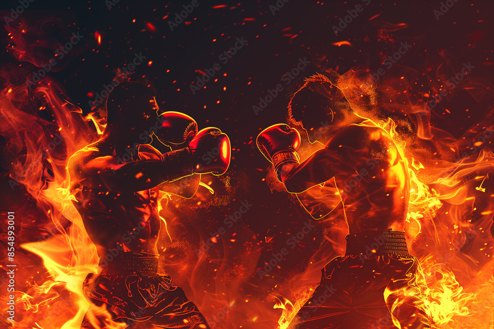 boxing fighters on fire concept wallpaper banner design, Mix martial ...