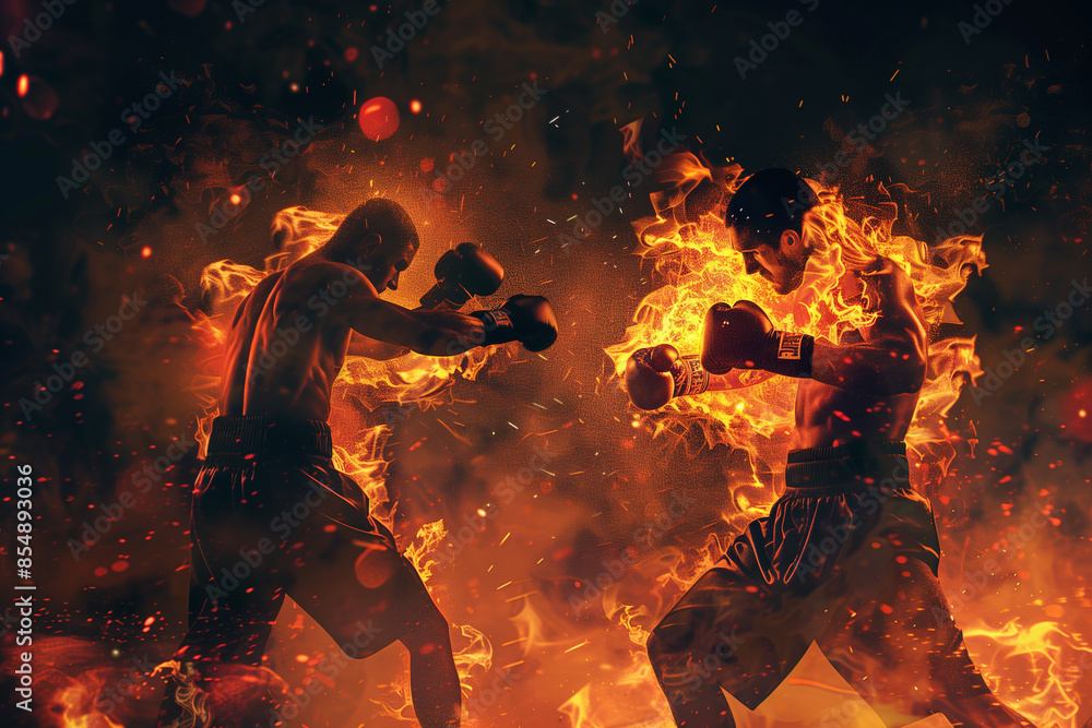 boxing fighters on fire concept wallpaper banner design, Mix martial ...
