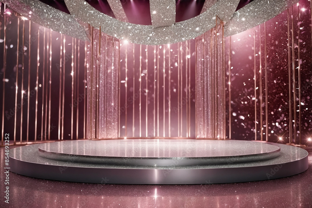 pink sparkling stage with lights and spotlight Stock Illustration ...