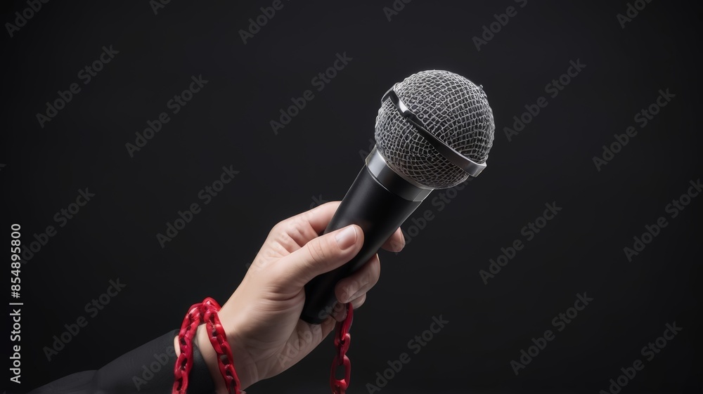 hand holding microphone to commemorate justice day. Man Holding ...