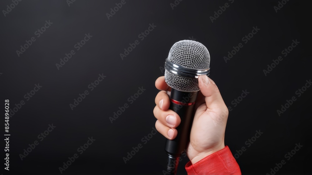hand holding microphone to commemorate justice day. Man Holding ...
