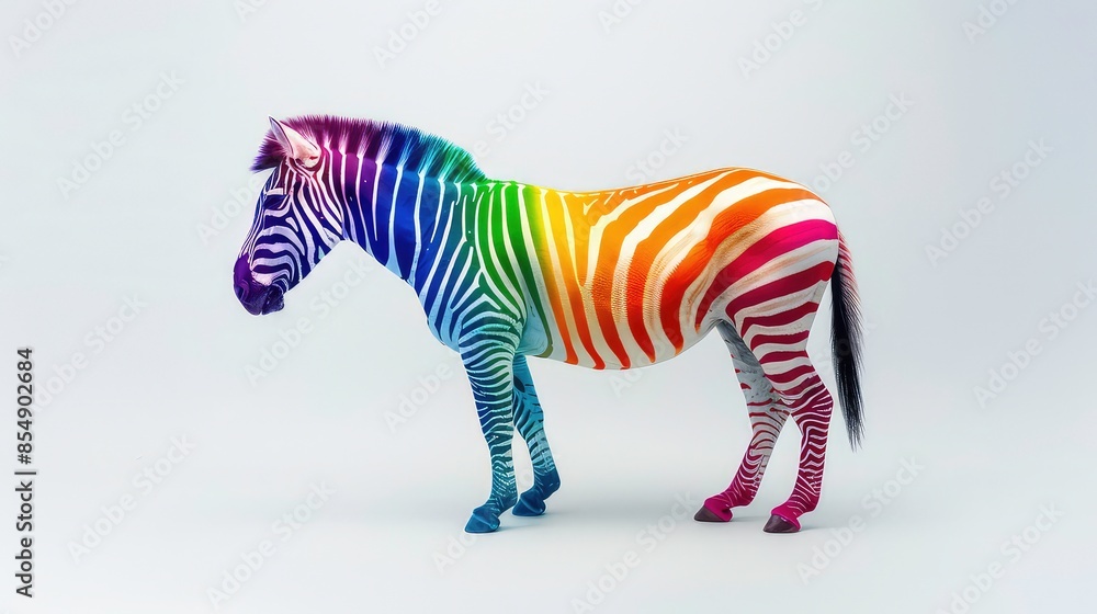 Usual & rainbow color zebra white background isolated, individuality ...