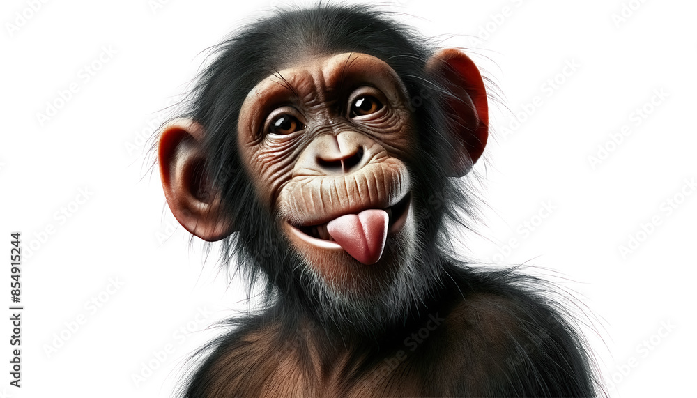 Friendly chimpanzee puppy with playful expression, sticking out his ...