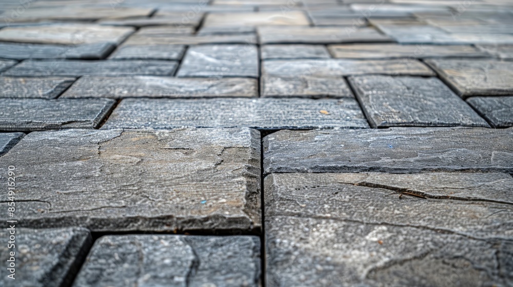 Texture of gray rectangular paving slabs in close up depicting ...