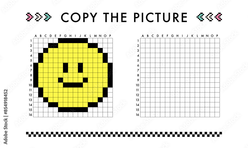 Copy the smiling face picture game. Drawing with squares. Educational ...