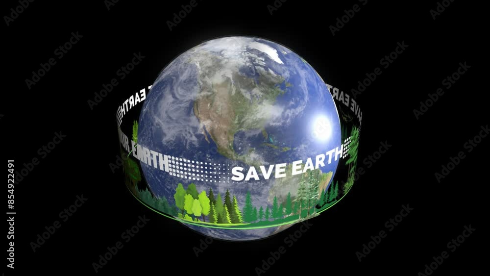 Stockvideon Slow Rotating Globe with Our Earth Save Earth Trees Banner ...
