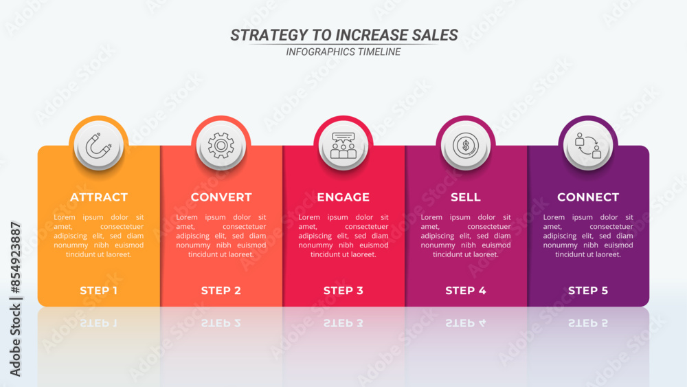 5 Steps How to Increase Sales Infographic in Horizontal Sequence with ...