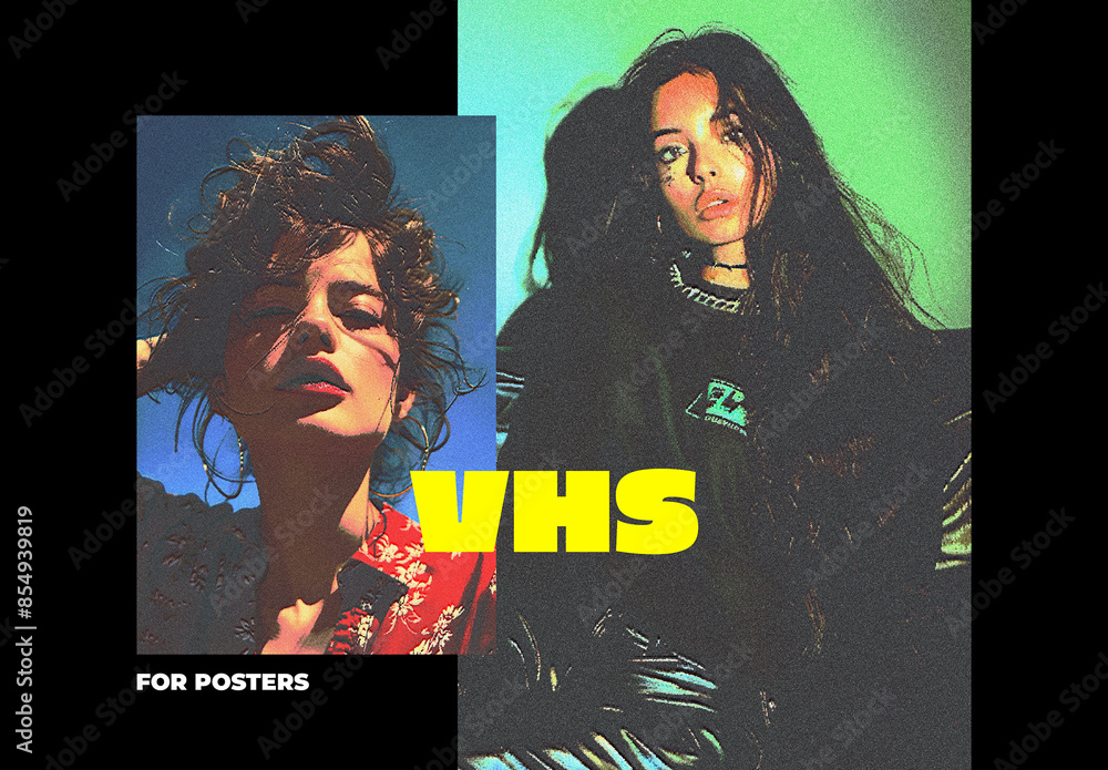 VHS Retro Poster Photo Effect Mockup Stock Template | Adobe Stock