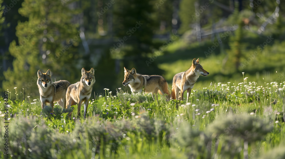 pack of wolves in Yellowstone National Park, demonstrating the impact ...