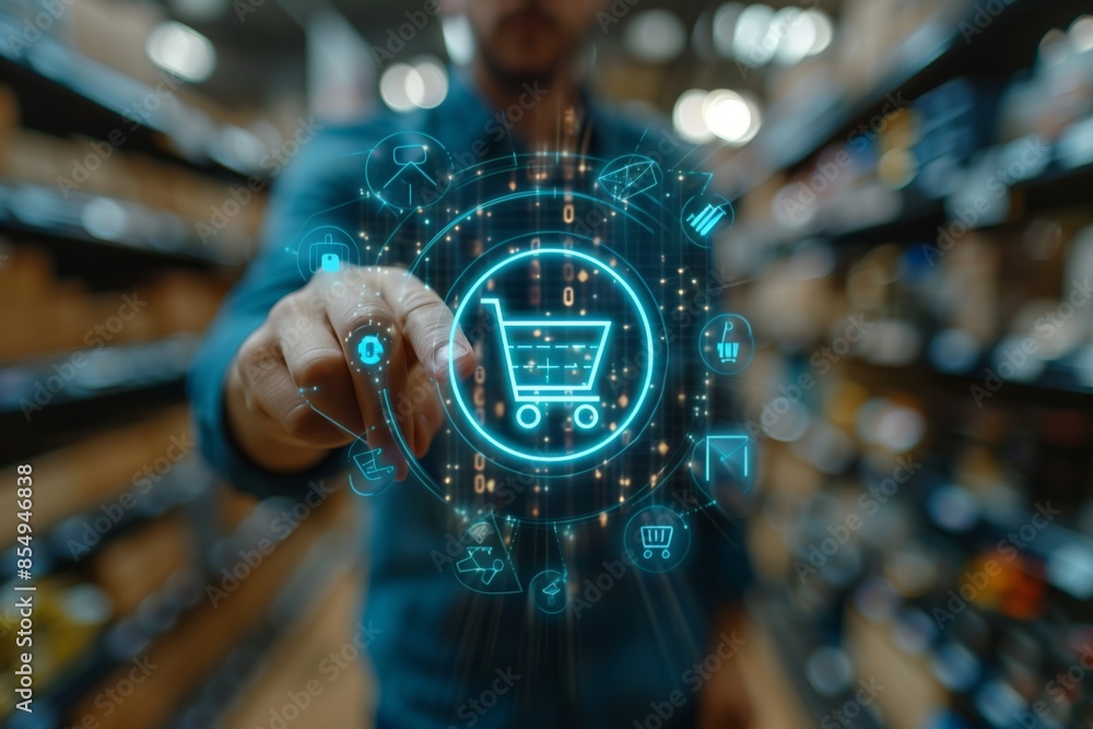 Shopping online, ands typing, neon, digital interface, Digital shopping ...