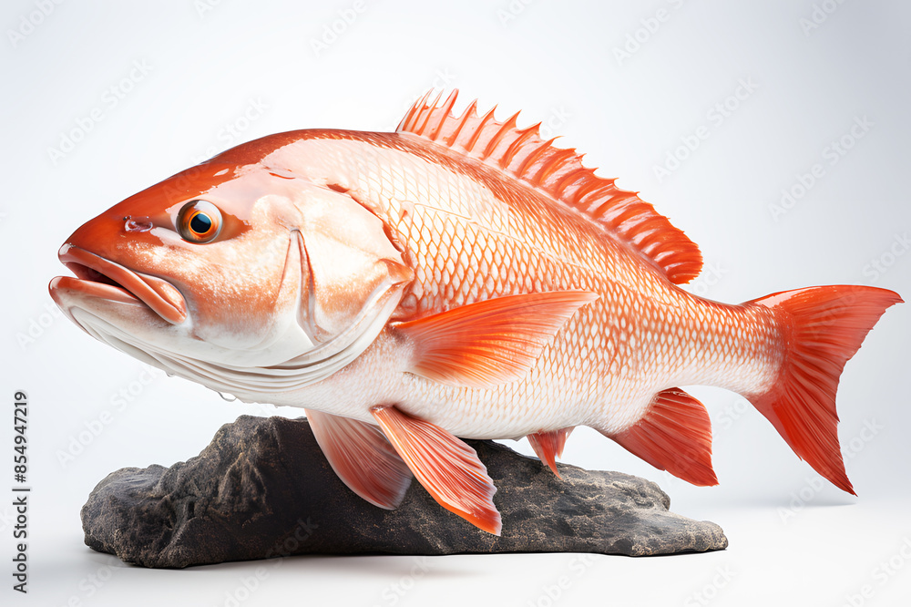 Single northern red snapper on white background. Lives in seas or ...