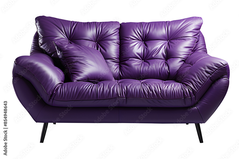 Front of modern empty dark purple leather sofa with pillow isolated on ...