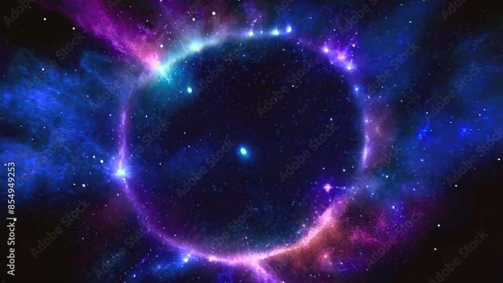 Circular meteorite falling from sky surrounded by cosmic fumes ...