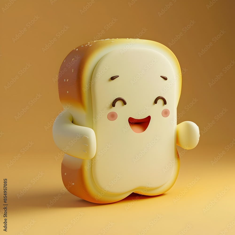 Whimsical 3D Cartoon Bread Character with Cheerful Expression and ...