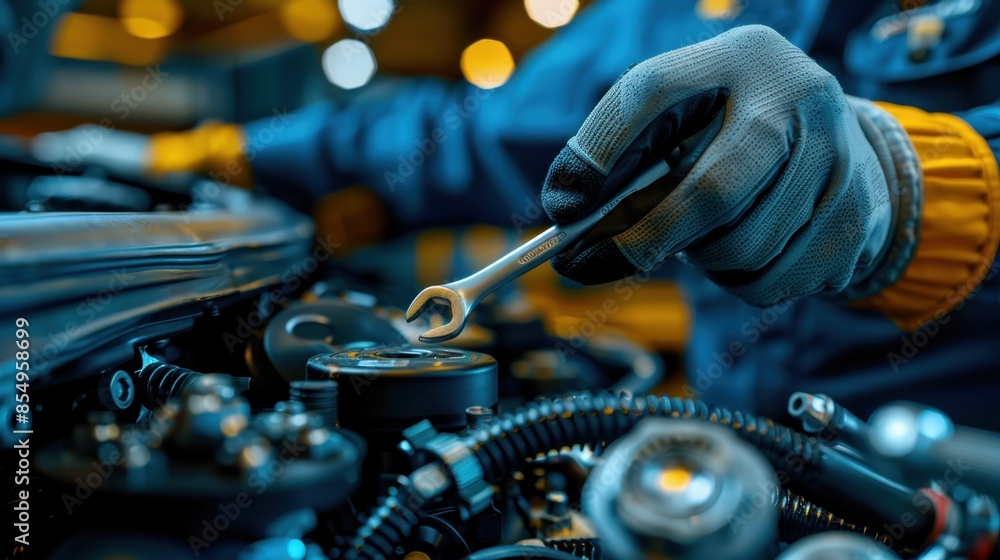 Hands deftly navigating, a mechanic engages with the inner workings of ...