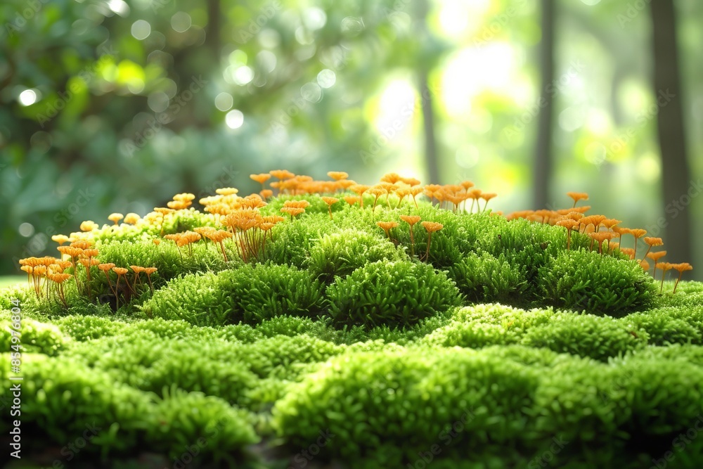 Small green plants growing around stone surfaces, the vegetation ...