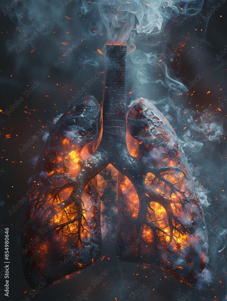 Blackened Necrotic Lung Alveoli Failing to Oxygenate Blood Under Toxic ...