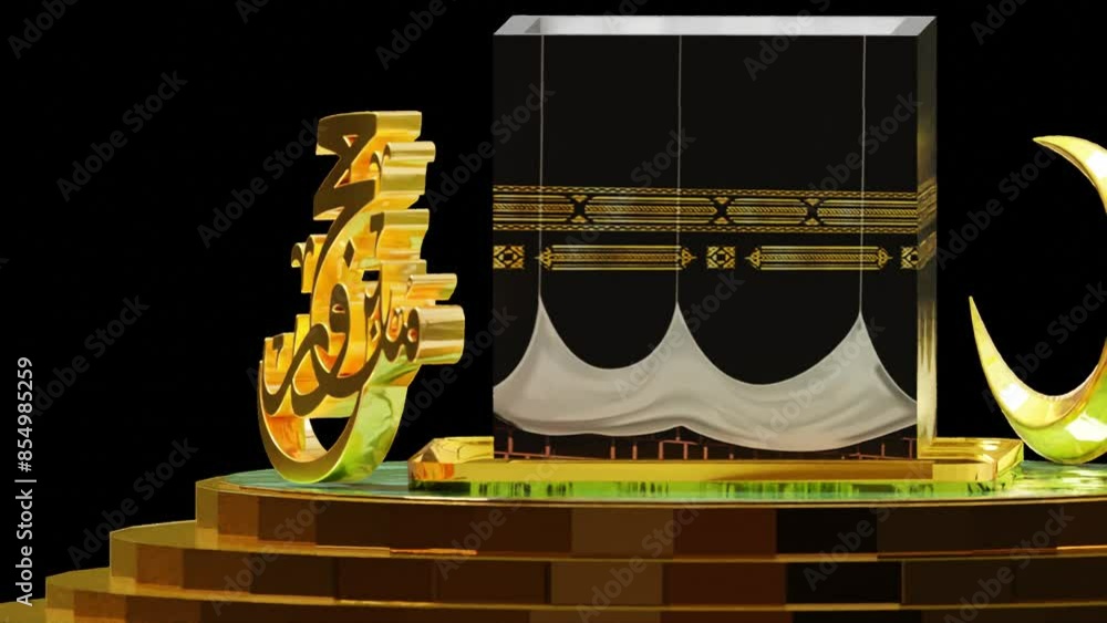 3D Hajj Model-Masjid-Kaaba - Eid Mubarak Arabic Text- 3D Kaaba Stock ...