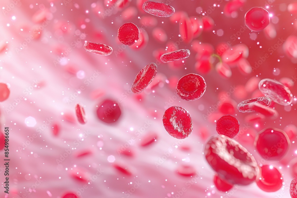 Abstract red blood cells flow in veins, platelet wave, hemoglobin ...