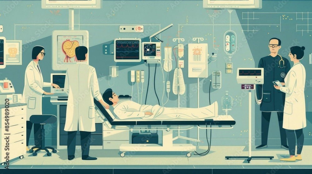 A series of medical illustrations showing the progression of a disease ...