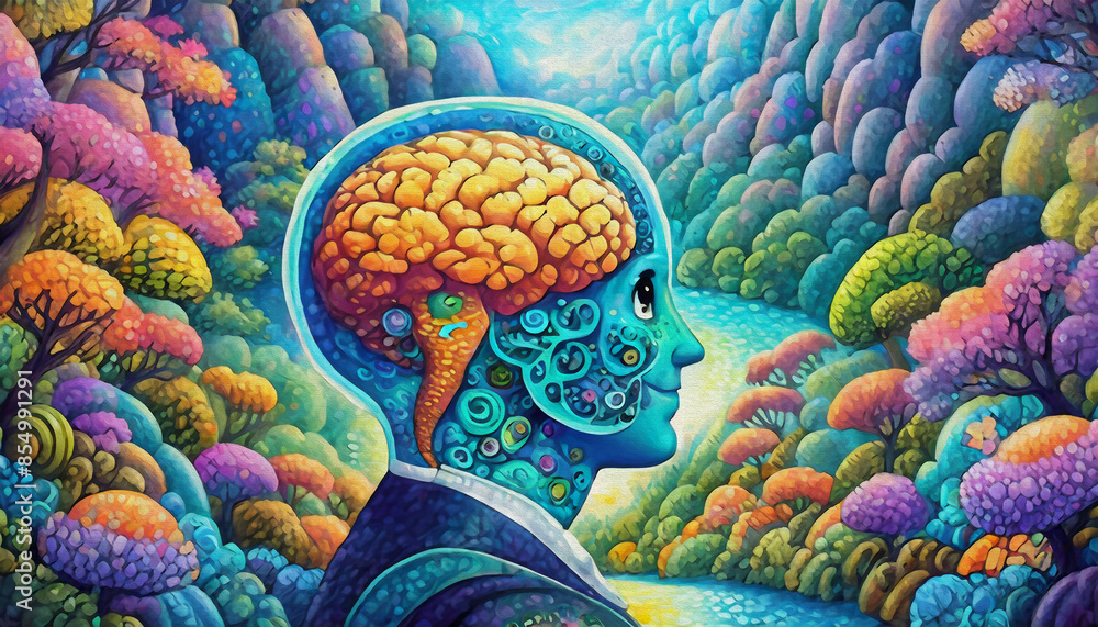 oil painting style cartoon illustration Brain diagnostic techniques ...