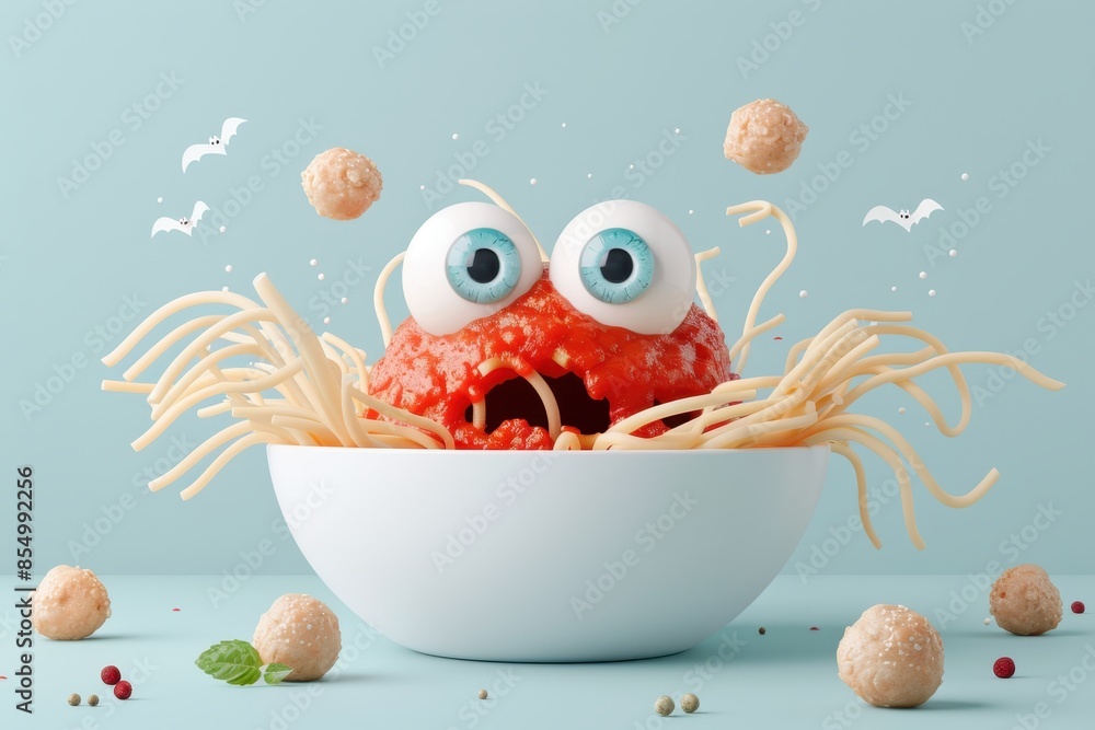 Flying Spaghetti Monster Cartoon with Spooky Meatball Eyes, Tomato ...