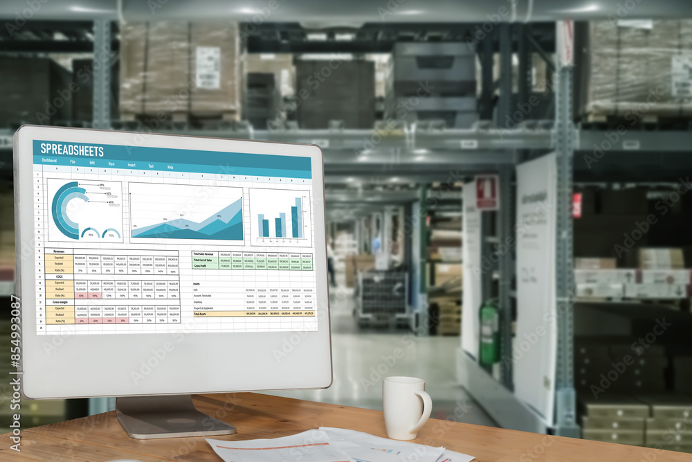 Spreadsheet document information financial startup concept. data and ...